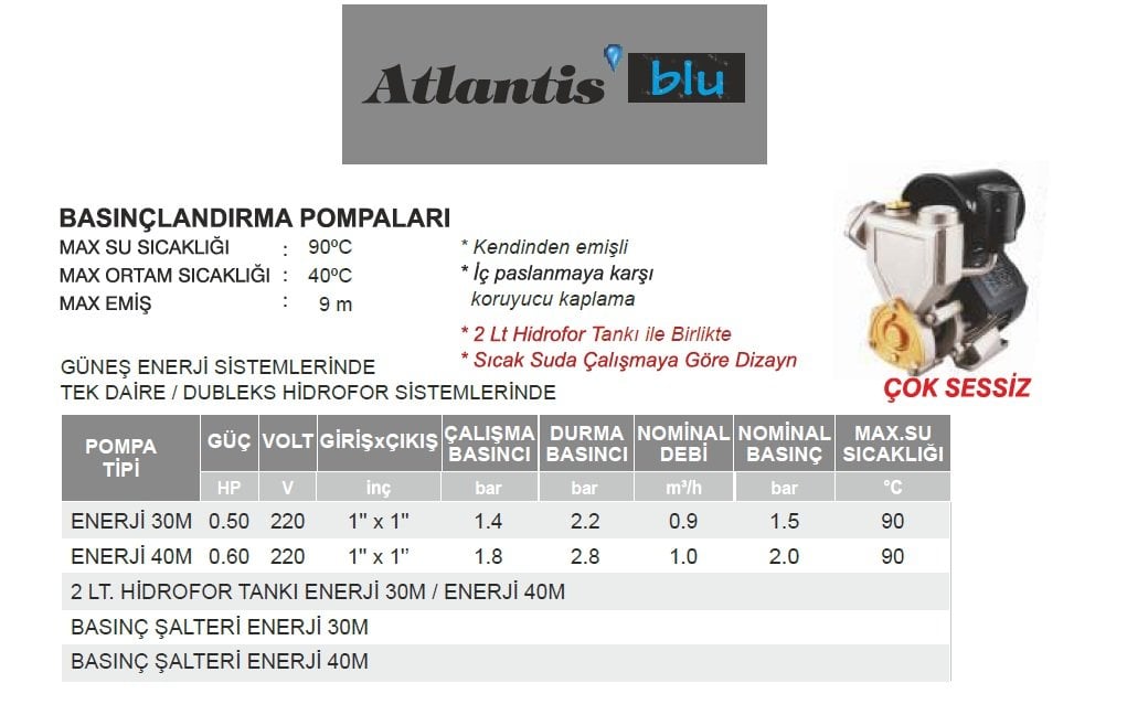 ATLANTİS, ATLANTİS, ENERJİ, 40M, 0.60, HP, 220V, BASINÇ, ARTTIRICI ...